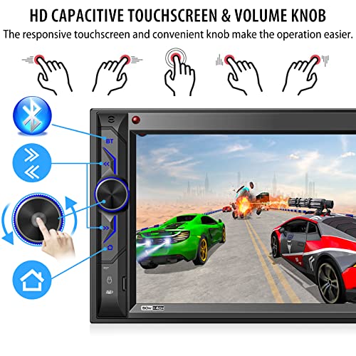 Double Din Car Stereo with Bluetooth: 7inch HD Car Multimedia Receiver β Car Audio MP5 Player | LCD Capacitive Touchscreen | Phonelink | Backup Camera | USB/SD/ AUX Input | AM FM Car Radio | SWC