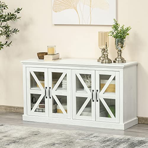 HOMCOM Sideboard Buffet Cabinet, Glass Door Credenza, Coffee Bar Cabinet with Adjustable Shelf, White