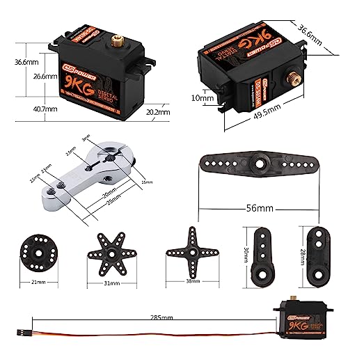 DSPOWER 9KG Waterproof Plastic Digital Servo Metal Gear High Torque Motor Servos with 25T Servo Horn for 1/8 1/10 1/12 RC Drift Car On Road Off Road Buggy Baja Boat Drones Aircraft Helicopter Robot.