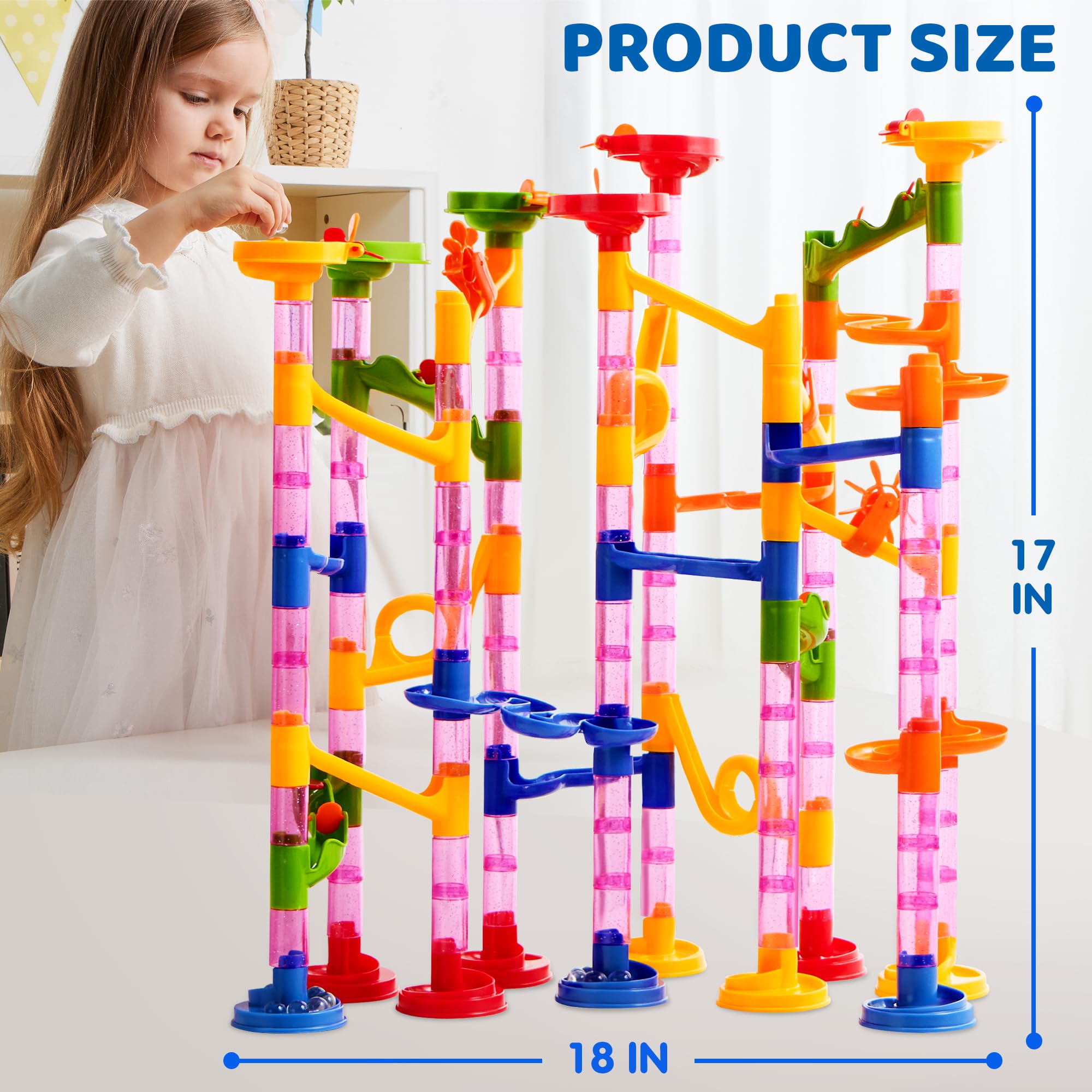 JOYIN Marble Run Premium Set(196 Pcs- Construction Building Blocks Toys, STEM Educational Toy, Building Block Toy(156 Translucent Plastic Pieces+ 40 Glass Marbles)