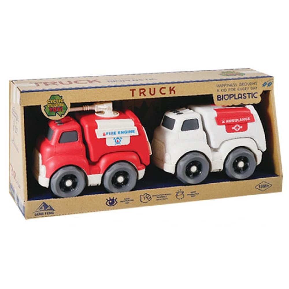 JUINSA 700525 Set of 2 ECO Ambulance and Firefighters 35x19x12, Multicoloured