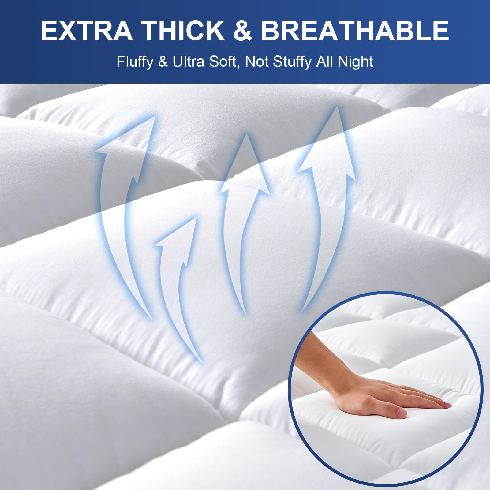 Queen Mattress Topper for Back Pain Extra Thick Mattress Pad Cover with 8-21 Inch Deep Pocket Pillow Top Mattress Topper White Overfilled with Down Alternative