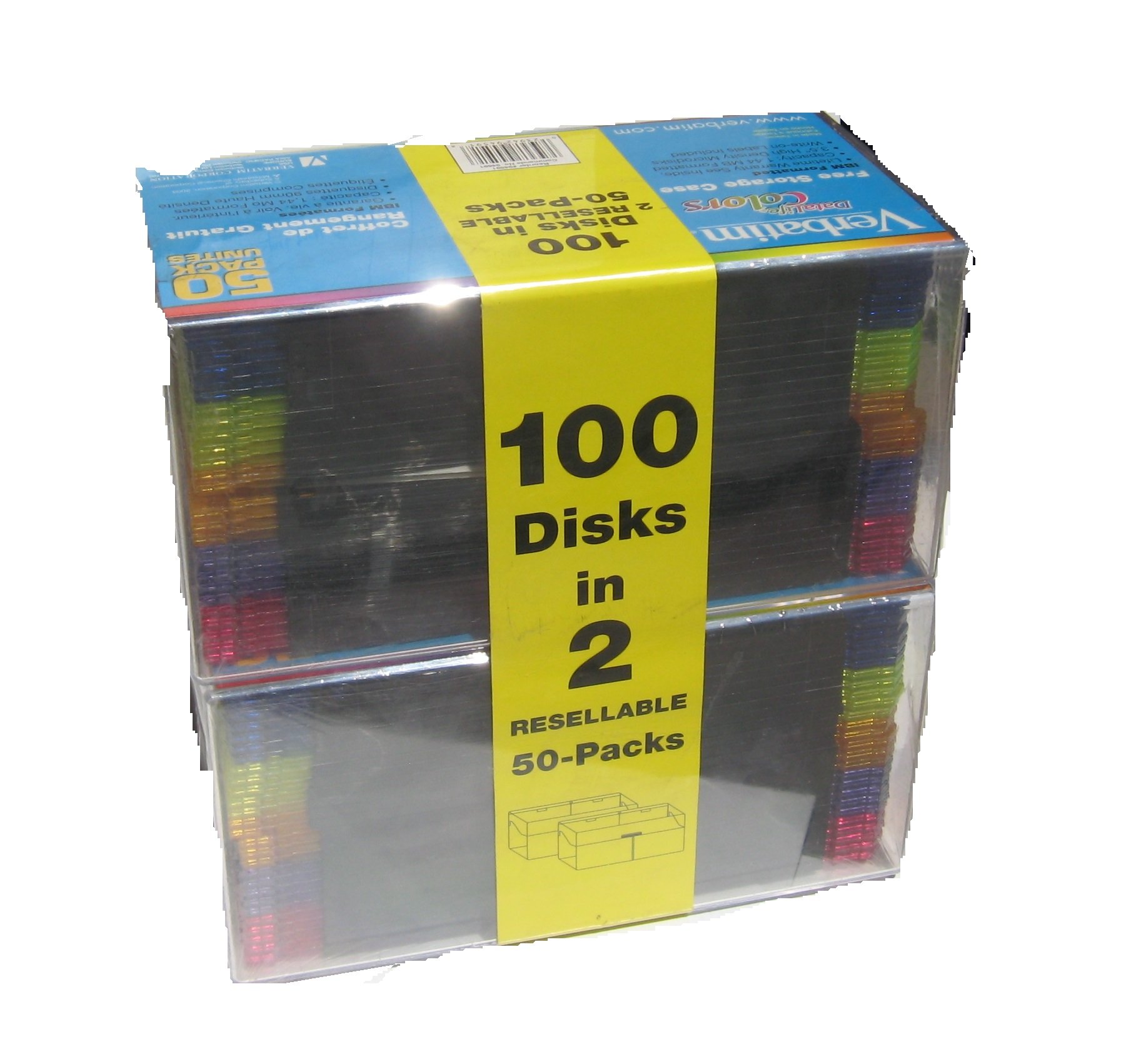 Verbatim 100 PC Formatted 3.5" HD 1.44 MB Floppy Diskettes, 5 Neon Translucent Colors, 20 of Each