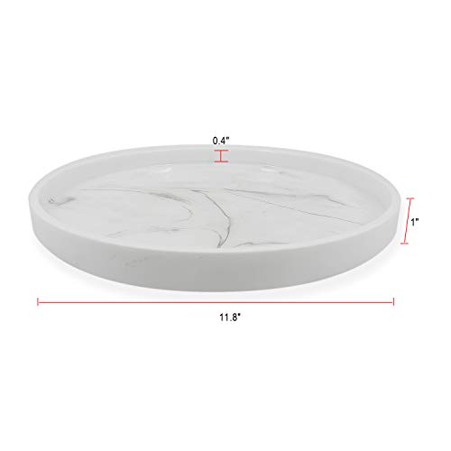 Epoxy Resin Tray,11.8-Inch(Diameter),Marble Design Serving Tray, Decorative Round Tray, Coffee Tray, Ottoman Tray for Home Or Office Storage Decoration, 100% Handmade,Non-Toxic