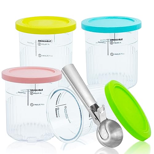 CUTIECLUB 4 Ice Cream Pint Containers 24oz and Lids for Ninja Creami NC500 NC501 Series Deluxe ice Cream Makers, and Stainless Steel Ice Cream Scooper with Trigger Release Set