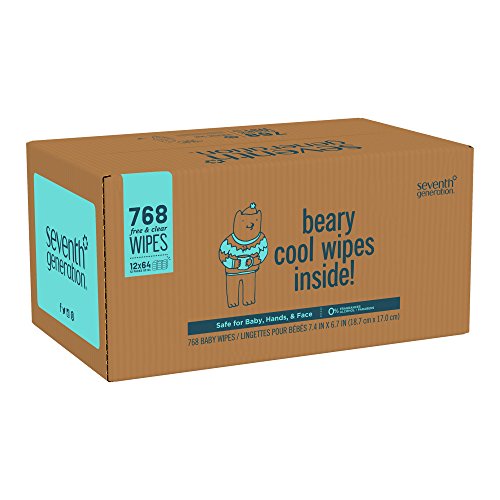 Seventh Generation Free & Clear Baby Wipes Refill Unscented and Sensitive Gentle as Water 64 count Pack of 12 (768 Total)