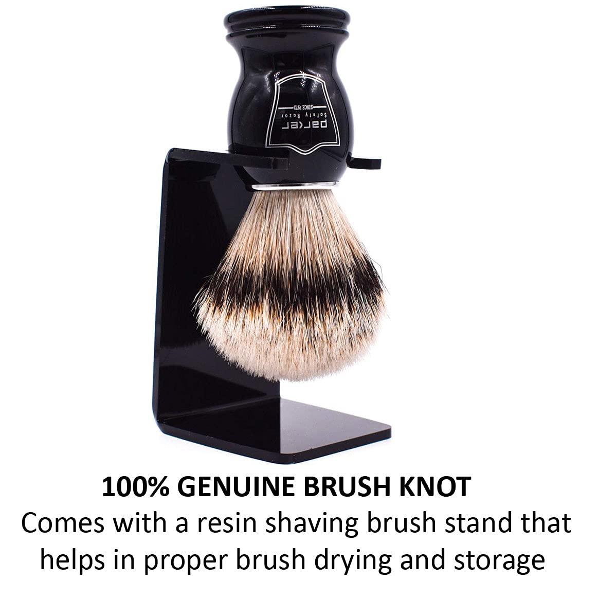 Parker’s 100% Silvertip Badger Bristle Shave Brush – Brush Stand Included (Black Handle)