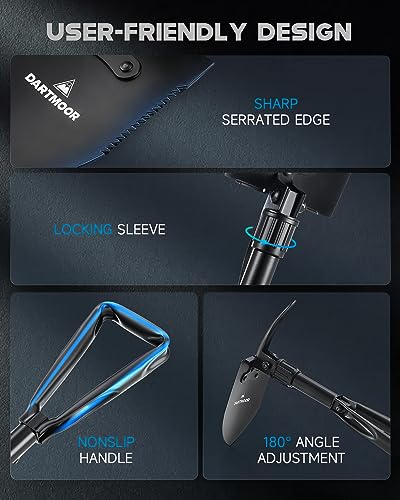 DARTMOOR Mini Folding Shovel High Carbon Steel, Portable Lightweight Outdoor Tactical Survival Foldable Mini Shovel, Entrenching Tool, Camping, Hiking, Digging, Backpacking, Car Emergency