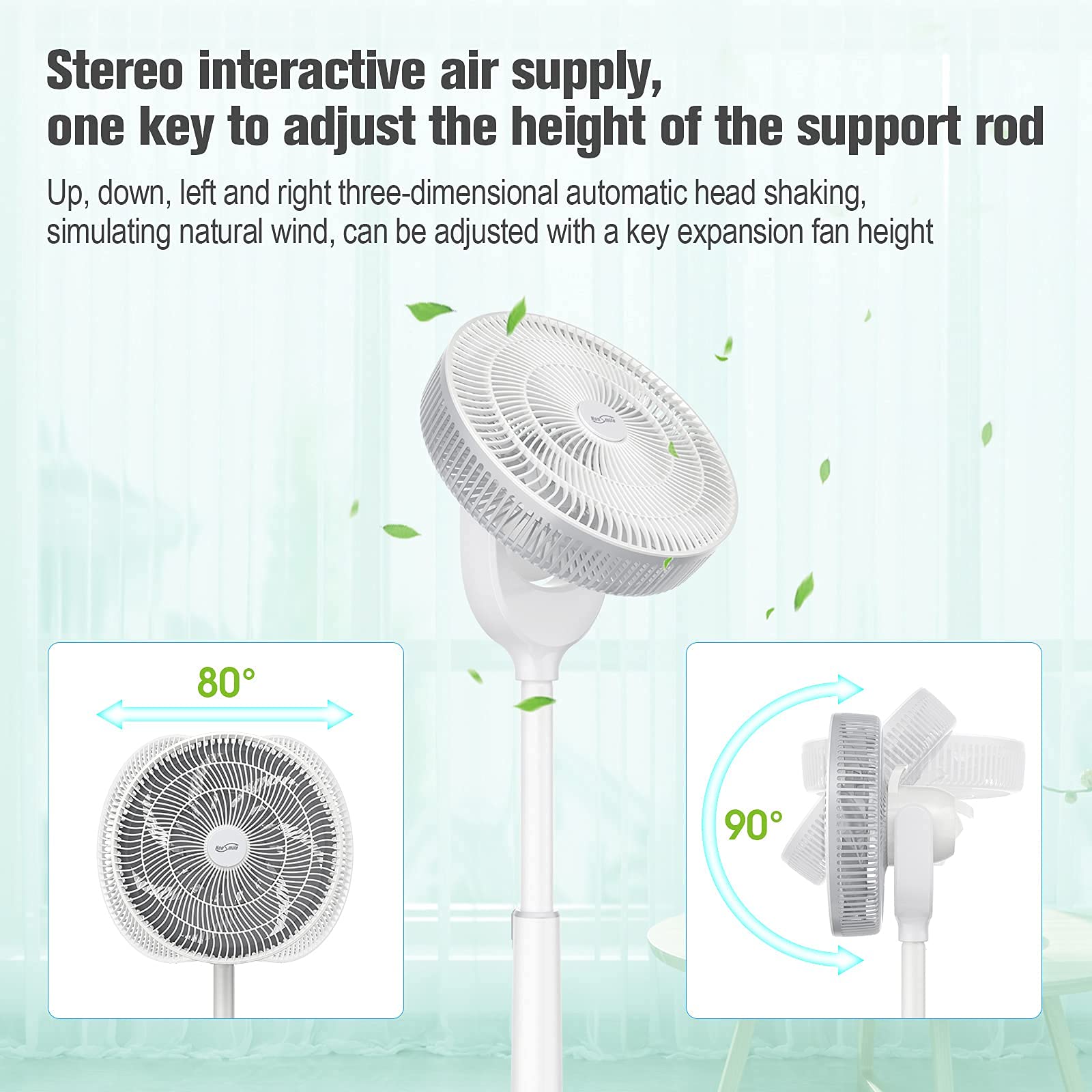 Housmile Oscillating Fan, 12 inch Quiet Standing Fan, Adjustable Height 3 Wind Modes 12 Speed and 9-Hour Timer Floor Fan with Remote, Pedestal Fan for Home Bedroom