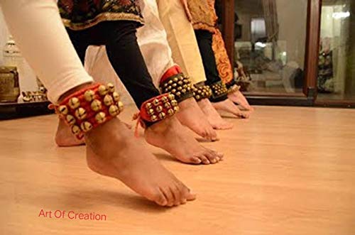 Art of Creation Kathak Dancing Ghungroo Anklet Pair 1 Line Big Indian Classical Dancers Musical Instrument Bharatnatayam Ghungru (Blue Paded 1 Line 20 Bell)