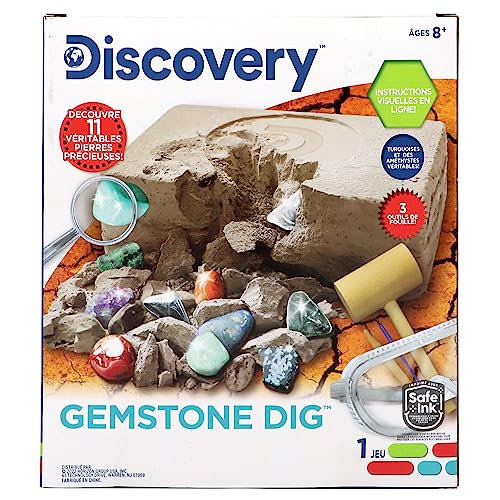 Discovery Kids Gemstone Dig Stem Science Kit by Horizon Group Usa, Excavate, Dig & Reveal 11 Real Gemstones, Includes Goggles, Excavation Tools, Streak Plate, Magnifying Glass & More