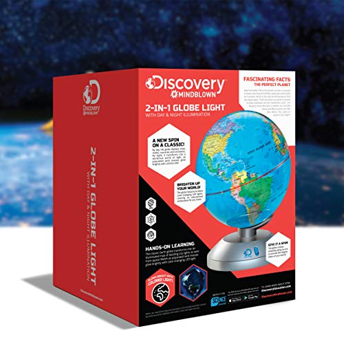 Discovery Kids 2-in-1 World Globe LED Lamp w/Day & Night Modes, STEM Geography Map Educational Toy for Children, Solar System, Light Up Cities and Countries, Rotating w/Display Stand