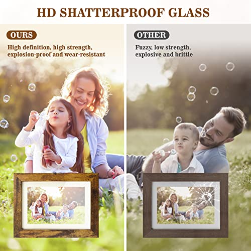 EOMEOH Picture Frames Set of 10, Wood Picture Frame with Mat and HD Glass Including 4×6 5×7 8×10 Inch Photo Frames for Wall or Tabletop (Brown)
