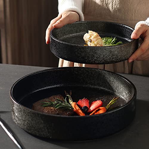 CUBANE ramen bowl set,fruit bowl,ramen bowl,large serving bowls,Large Ceramic Soup Plate. Black Stackable Pasta Bowl,Kitchen Serving Salad Bowl,Microwave and Oven Safe.-8inch (Size : 8inch)