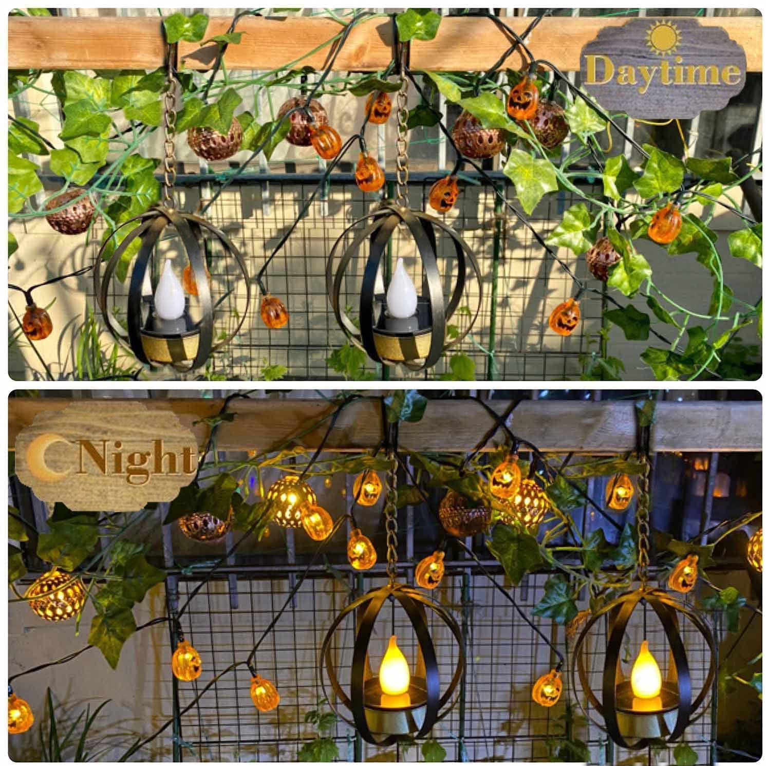 Hanging Solar Lights Outdoor - 2 Pack Small Metal Hanging Tree Lanterns with Retro Design for Patio, Yard, Pathway and Garden Candle Lanterns Retro Lights Decoration