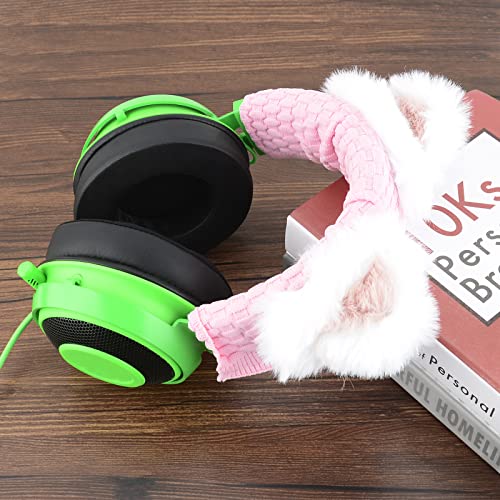 Geekria NOVA Knit Fabric Headband Cover + Cat Ears Attachment Compatible with Razer, SteelSeries, HyperX, Sennheiser, Astro, Sony, Logitech, ATH Headphones, Easy DIY Installation (Pink)