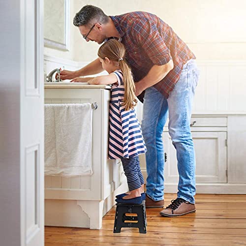 Dyforce Folding Step Stool 9", Durable Kids Heavy Duty Step Stools for Adults, Compact Light-Weight Toddler Step Stool for Kitchen, Bathroom, Holds Up to 300 lbs (Black)
