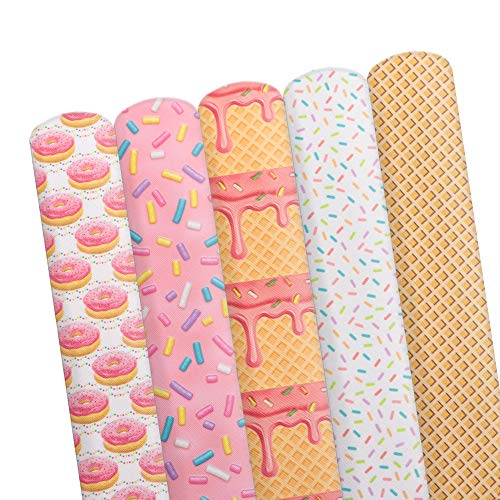 David accessories Donuts Cross Pattern Printed Synthetic Leather Fabric Sheets 5Pcs 7.7"x12.9"(Approx 20cm x 33cm) for DIY Bows Earrings Making Crafts (Donuts)