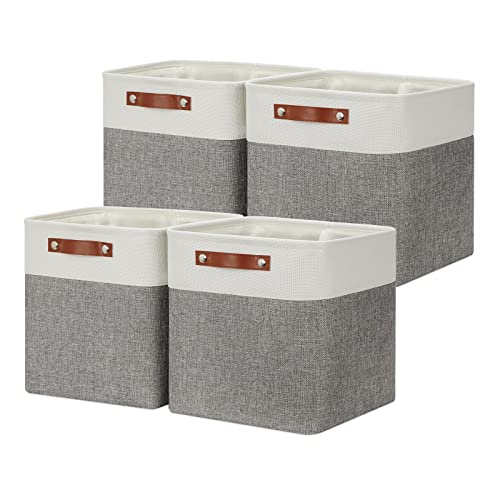 DULLEMELO Collapsible Bundle Baskets 4 Cube Baskets 12"x12"x12" + 2 Large Baskets 16"x12"x12"(White&Grey)
