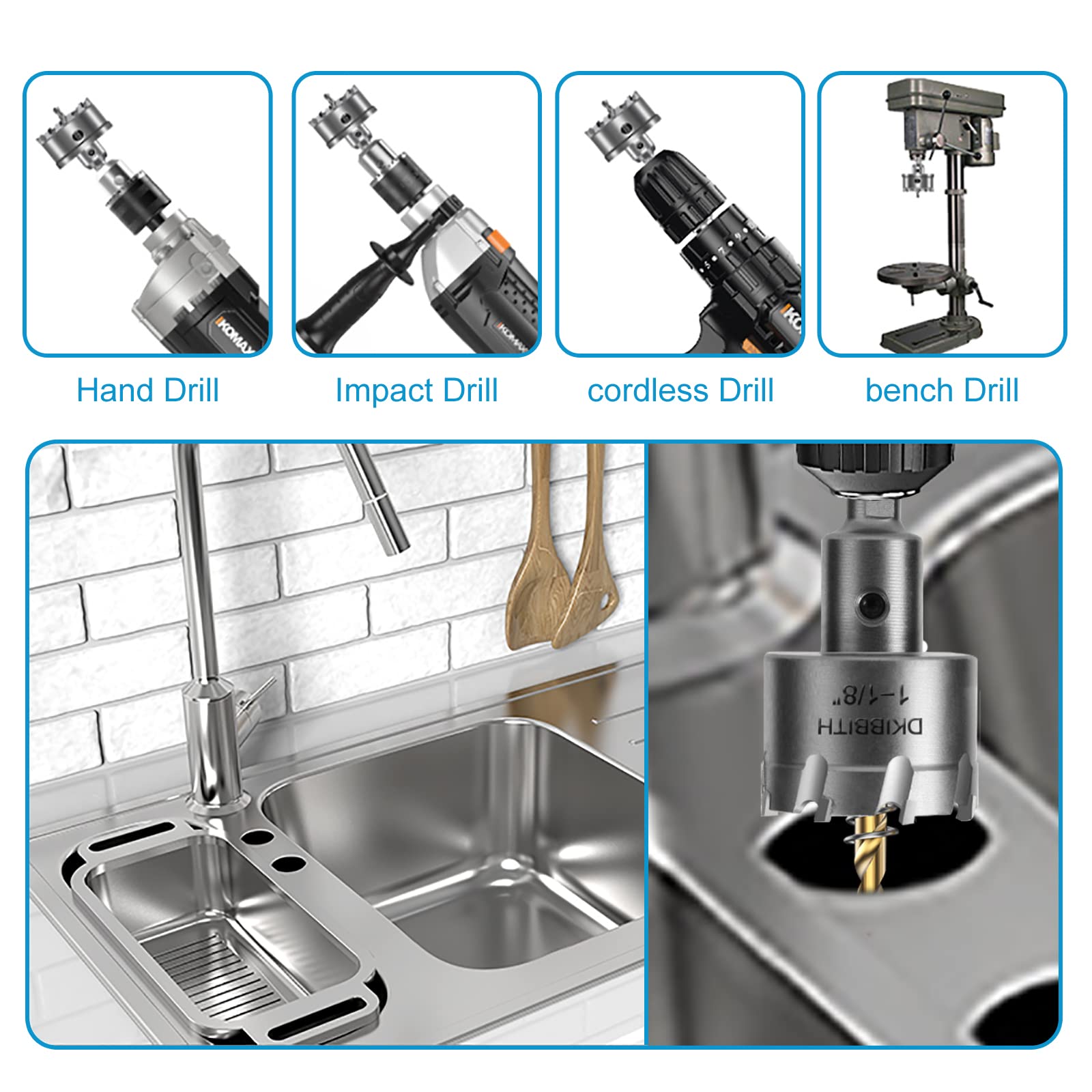 Carbide Hole Saw Kit, TCT Hole Saw Set Heavy Duty for 9 Precise Holes in Stainless Steel Hard Metal,Size 5/8” 3/4” 7/8” 1” 1-1/8” 1-1/4” 1-3/8” 1-1/2” 2”, 9 Extra Pilot Bits in Carrying Case