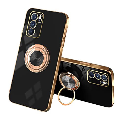 Compatible with Oppo Reno 6 Pro Case Silicone Shockproof Phone Cases for Oppo Reno 6 Pro 5G Anti-Scratch Cute Protective Case with Ring (Black, Oppo Reno 6 Pro 5G)