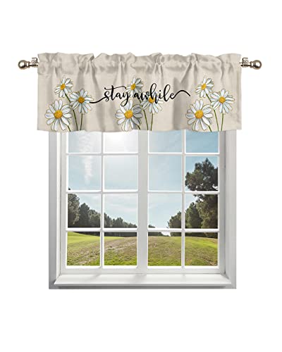 Homechoid Farmhouse Flower Curtain Valance for Windows/Living Room/Kitchen/Bathroom/Farmhouse, Gold White Daisy Floral Watercolor Short Rod Pocket Tier Curtain Window Treatment 1 Panel 54x18