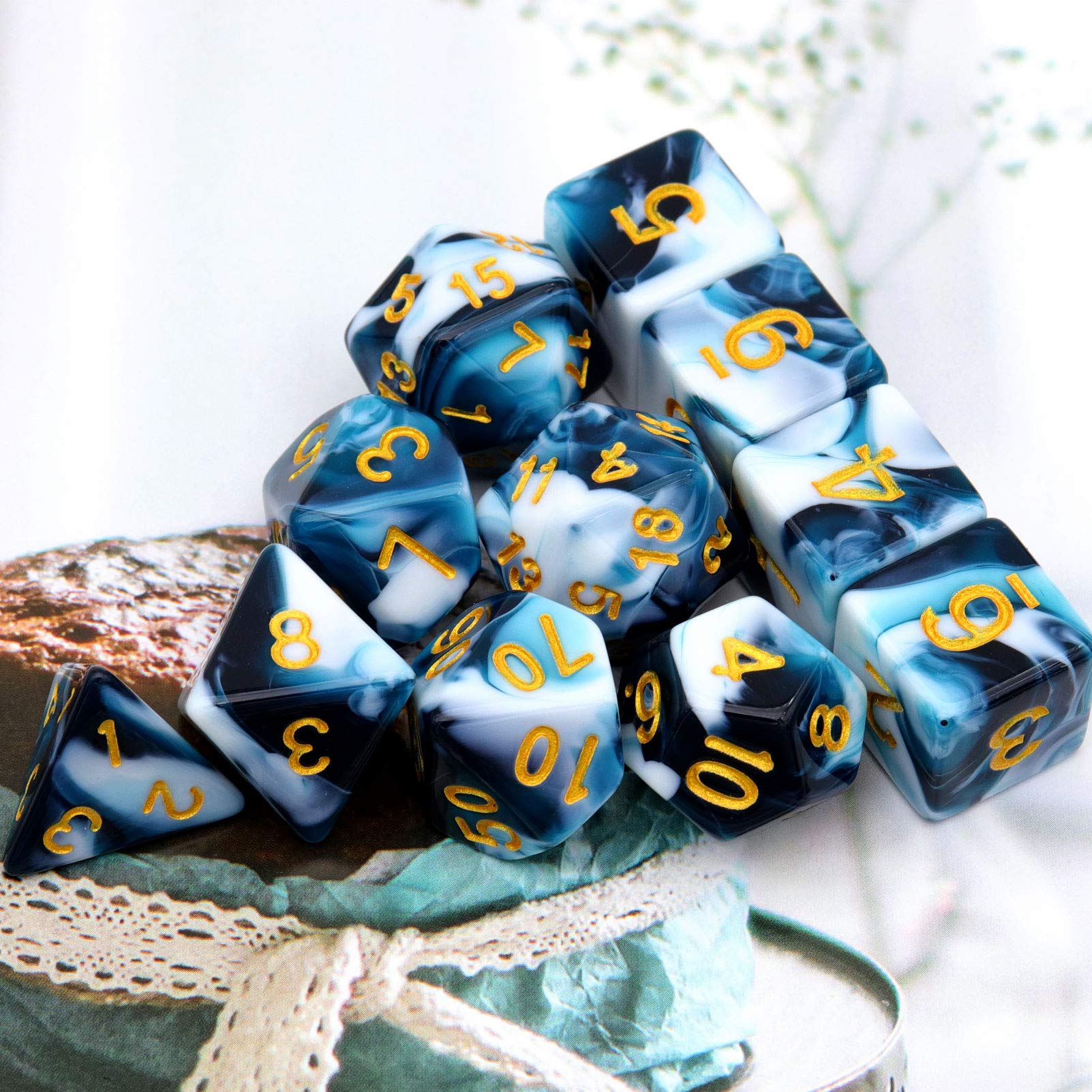 Haxtec 11 PCS DND Dice Set Extra D6 D20 Polyhedral D&D Dice for RPG Dungeons and Dragons Accessories Gift-Teal White Gemini Dice