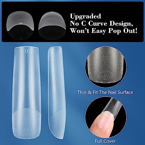 Clear Square Nail Tips, Gel Nail Tips for Acrylic Nails Professional,240PCS XL Nail Tips Full Matte Full Cover Straight Square Nail Tips, Slightly C Curve French Nail Tips Use for Nail Extension