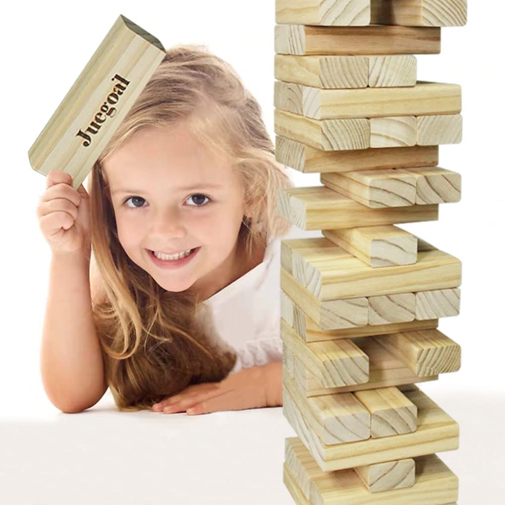 Juegoal 54 Piece Giant Tumble Tower, Wooden Block Game with Gameboard, Canvas Bag for Outdoor Yard Playing,6.9 x 6.9 x 24 Inches