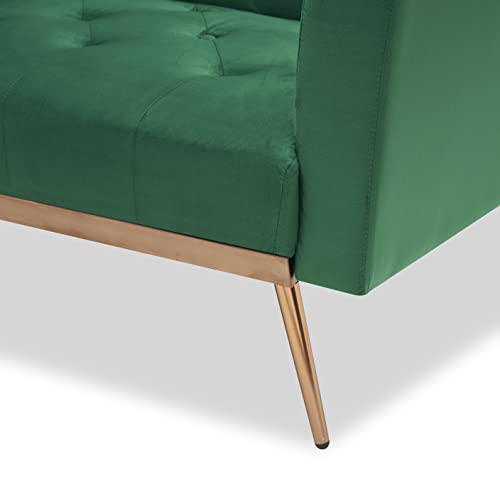 Eafurn Button Tufted Futon Bed, Modern Convertible Loveseat, Comfy Upholstered Folding Sofa & Couches with Armrest for Apartment, Compact Sofabed, Green Velvet 68.3" w/Wood Trim