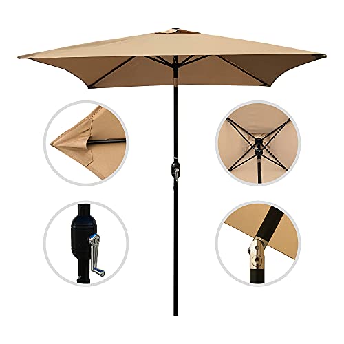 DAVEE Furniture 6.5 Ft Square Market/Patio Umbrella with Tilt and Crank, Perfect for Garden, Lawn,Deck,Backyard and Pool (Tan