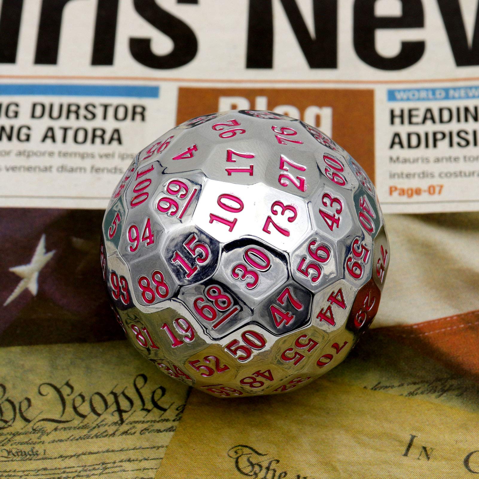 Haxtec D100 Metal Dice 100 Sided Glow in The Dark DND Dice Dungeons and Dragons Pathfinder RPG-Silver Glowing Red Numbers