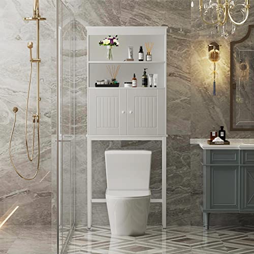 CNPRAZ Toilet Storage Rack Bathroom Shelf Floor Shelf High-End Modern Storage Cabinet, Unique Design, Easy to Assemble, White