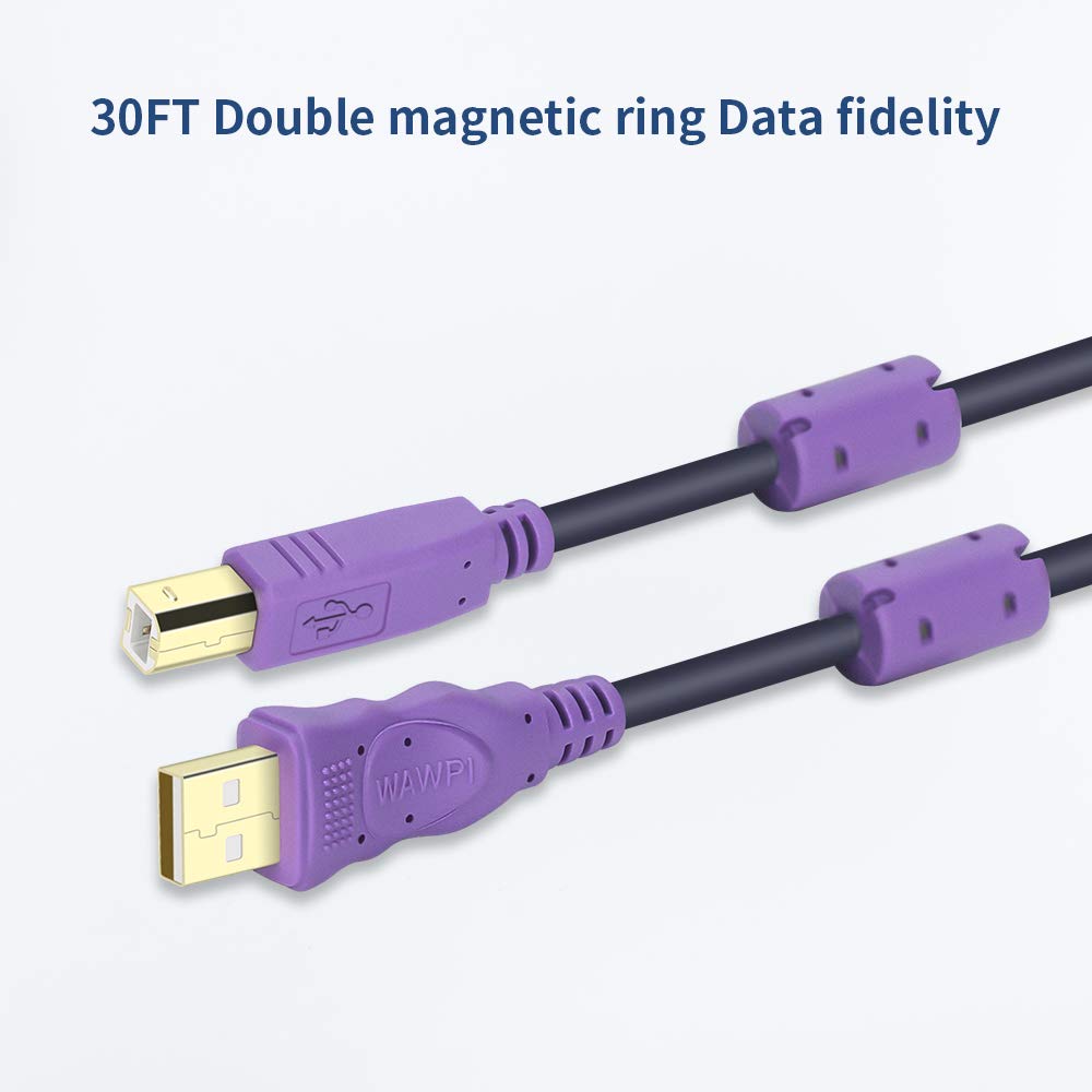 wawpi Printer Cable 20 feet, USB 2.0 Cable A-Male to B-Male for Printer/Scanner (20 ft)