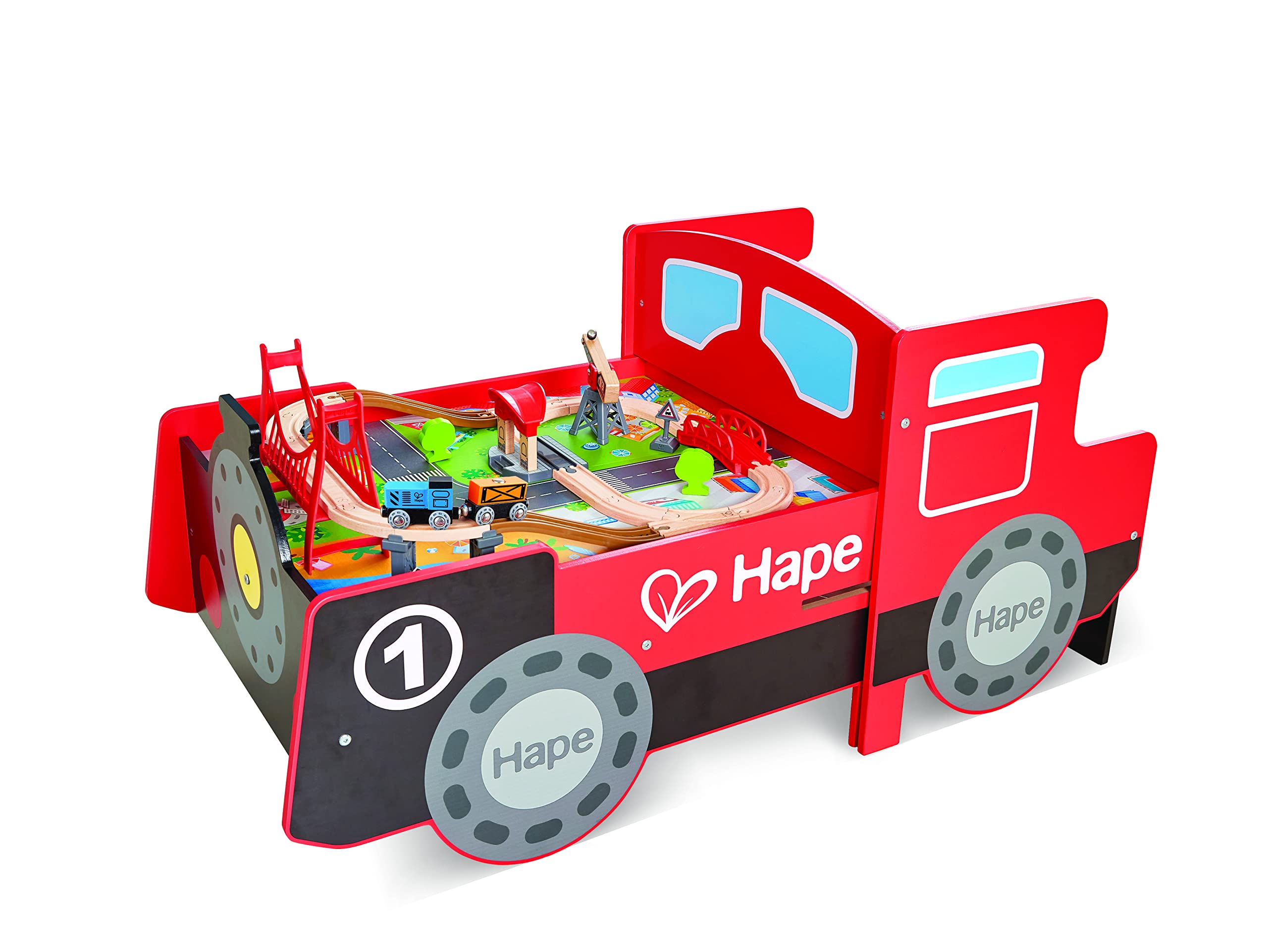 Hape Busy City Rail Set, Ride-On & Foldable Engine Table