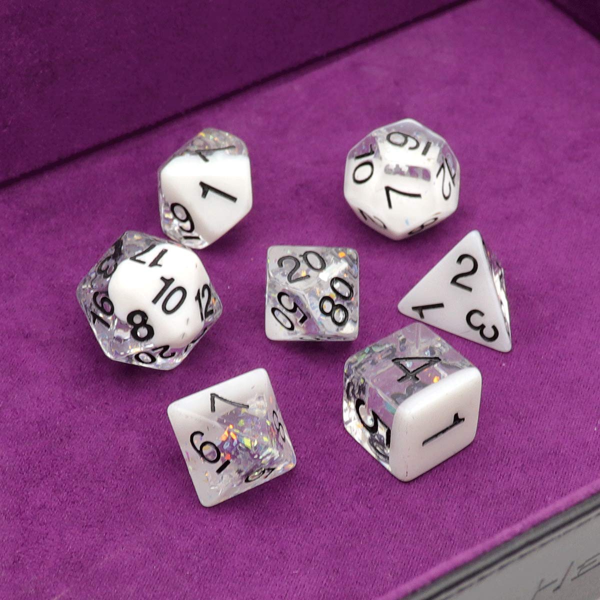Haxtec DND Dice Set 7PCS White Layered Polyhedral D&D Dice for RPG Dungeons and Dragons (Sunlit Snow)