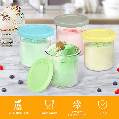 CTSZOOM Containers Replacement Ice Creami Pints and Lids, 16oz Containers Compatible with Ninja NC301 NC300 NC299AMZ Series Ice Cream Maker 4 Pack, BPA Free Dishwasher Safe Green/Grey/Blue/Yellow