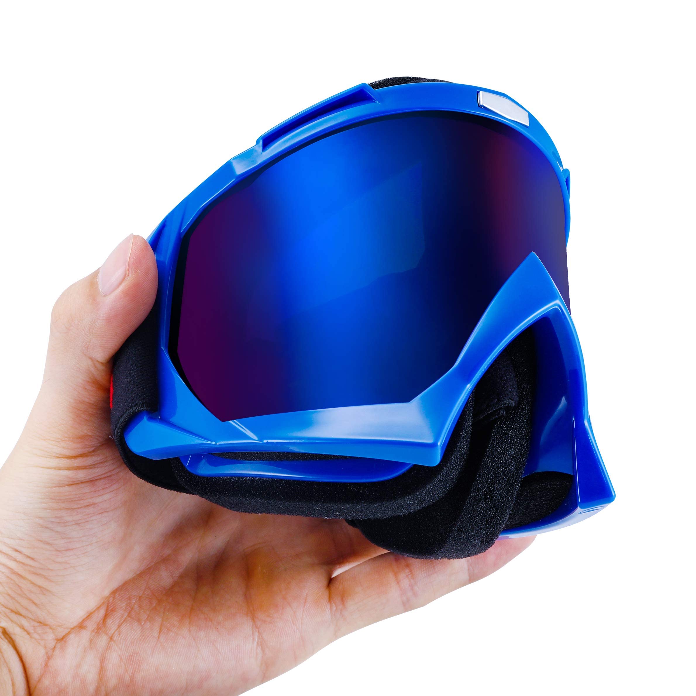 b21design Ski Goggles for Men Women White Blue Lightweight Wide View,100% UV protection Blocking Helmet Off Road, Snow Boarding Mirror (Blue + Case)