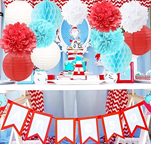 Dr. Seuss The Cat in The Hat Birthday Decorations/Thing 1 and Thing 2 Party Decorations/Dr. Seuss Baby Shower Decorations Blue White Red/Circus Carnival Party Decorations/2023 Nurse Graduation
