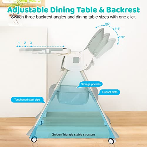 High Chair, MJKSARE Baby High Chair, High Chairs for Babies and Toddlers,Dining Tray & Backrest & Height Adjustable, Five-Point Safety Belt, Non-Slip Foot Pad, Foldable High Chair to Save Space