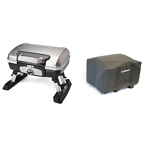 Cuisinart Grill Bundle - Petit Portable Propane Gourmet Tabletop Gas Grill (Stainless Steel) & Tabletop Grill Tote Cover