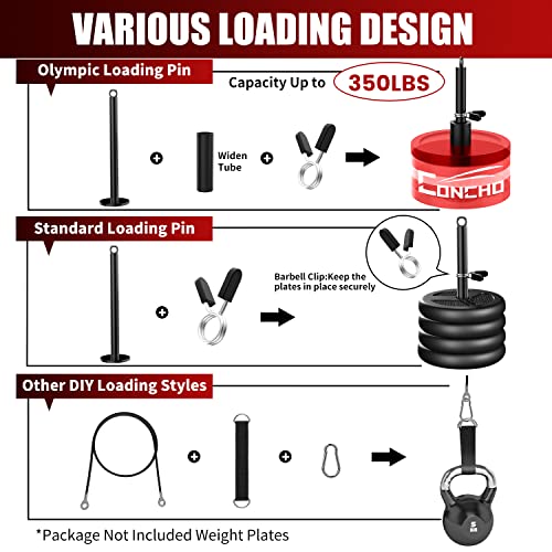 Concho Cable Pulley System Gym, Upgraded Weight Pulley System with 3 Detachable Handles, LAT and Lift Pulley Attachments for Biceps Curl, Triceps, Chest Workout - DIY Home Gym Fitness Equipment