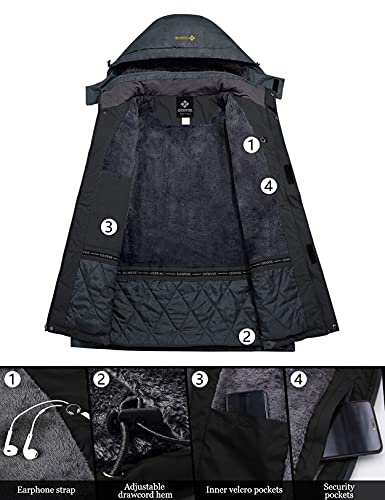 GEMYSE Men's Mountain Waterproof Ski Snow Jacket Winter Windproof Rain Jacket (Black,Medium)