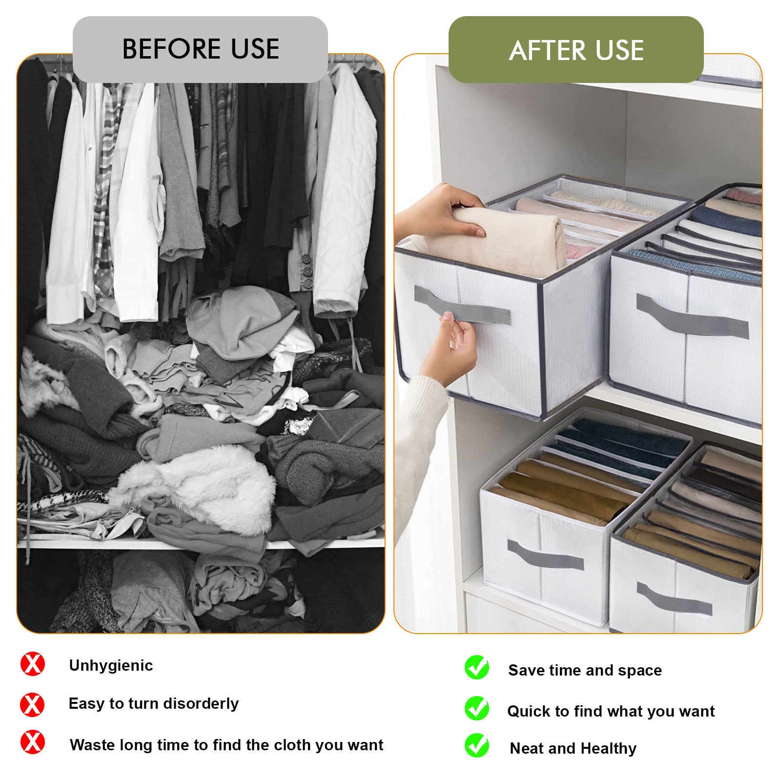 Hayousui PP Wardrobe Clothes Organizer and Storage: Drawer Closet Organizers for Folded Clothing Large Compartment Storage Box Clothe Shelf for Jeans T-shirts Underwear Pants Thick Sweat (9 Grids)