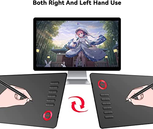Drawing Tablet, VEIKK A15 10x6 inch Drawing Pad with 12 Shortcut Keys, 8192 Levels of Pressure and Battery-Free Pen, 20 Additional Nibs, Graphic Tablet for Win/Mac/Linux/Android OS (Red)