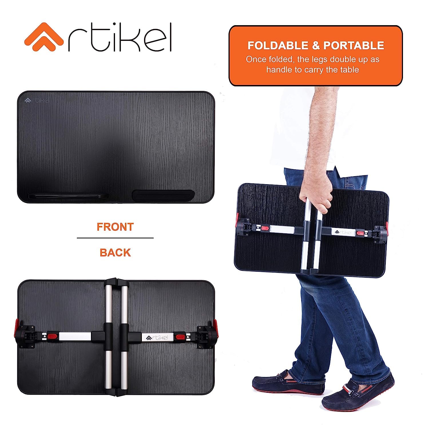 Artikel Uni-Pro Laptop Table| Study Table | Bed Table| Height & Tilt Adjustable | Left & Right Hand Mouse Compatible | Foldable and Portable | Non-Slip Legs | Carbon Black…