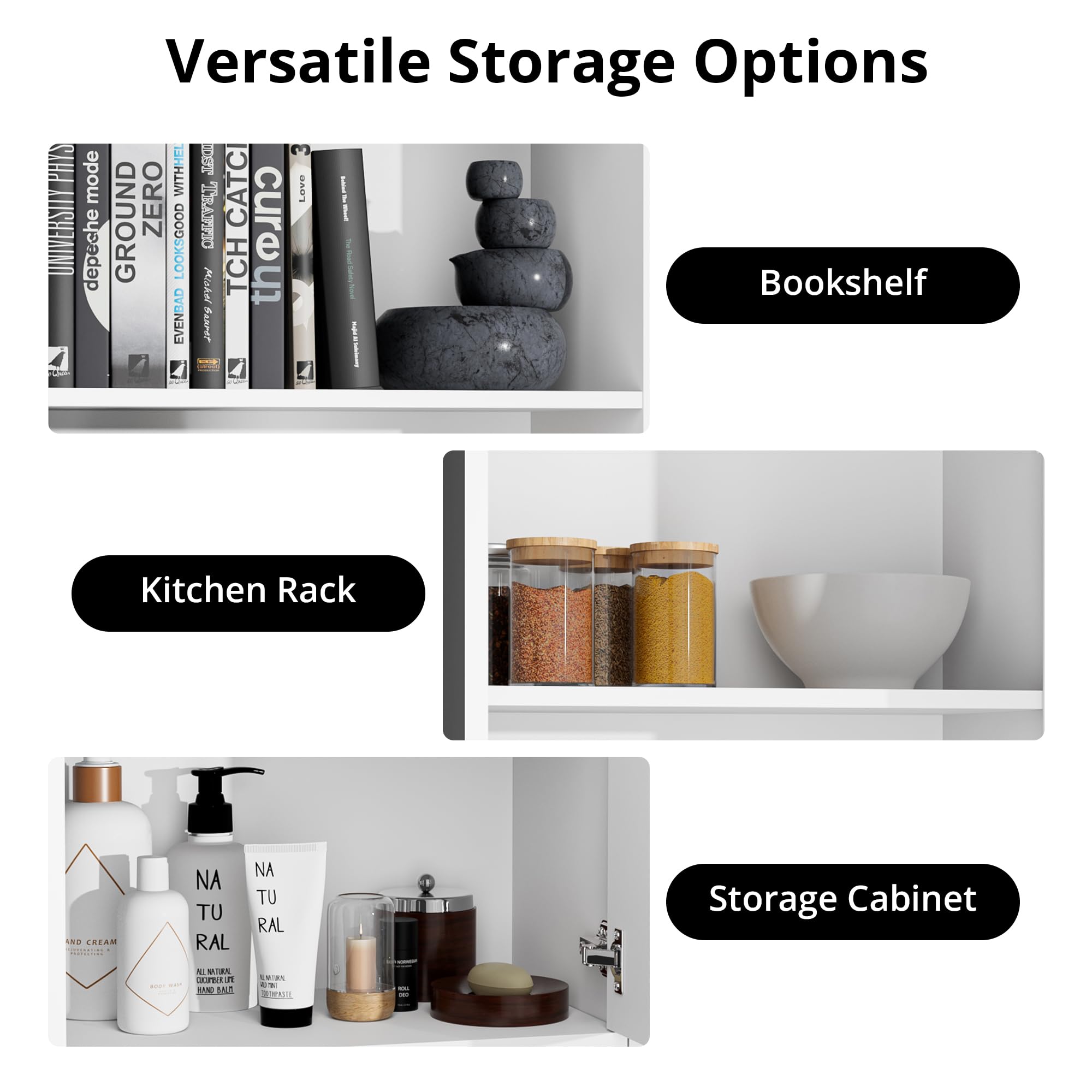 Kitchen Pantry Storage Cabinet 75" Tall 4 Doors Wood Freestanding Cupboard with Open Countertop and Adjustable Shelves Utility Hutch Cabinet for Dining Room Living Room Laundry Bathroom, White