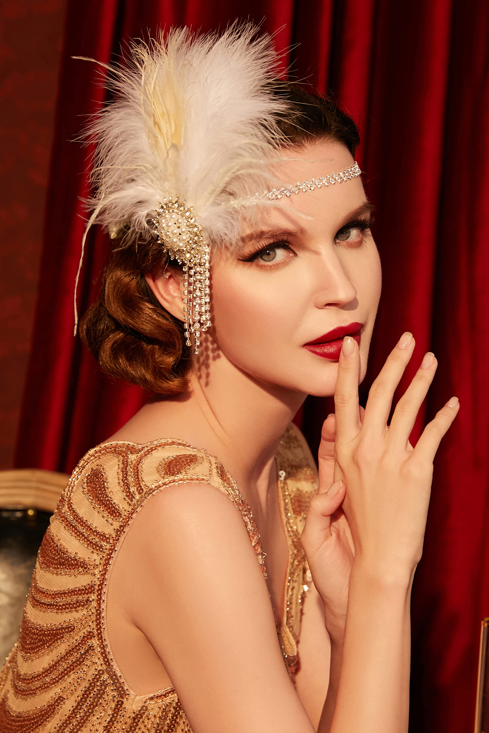 BABEYOND 1920s Vintage Feather Headpiece Ostrich Feather Crystal Headband Great Gatsby Hair Accessories for Women