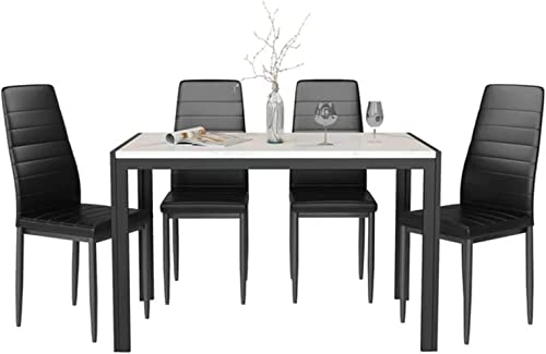 DKLGG 5 Piece Dining Room Table Set, Modern Kitchen Table Set for 4, Faux Marble Dinner Table with 4 Dining Chairs, Dining Table Sets for 4 Home Furniture for Small Spaces, Dining Room
