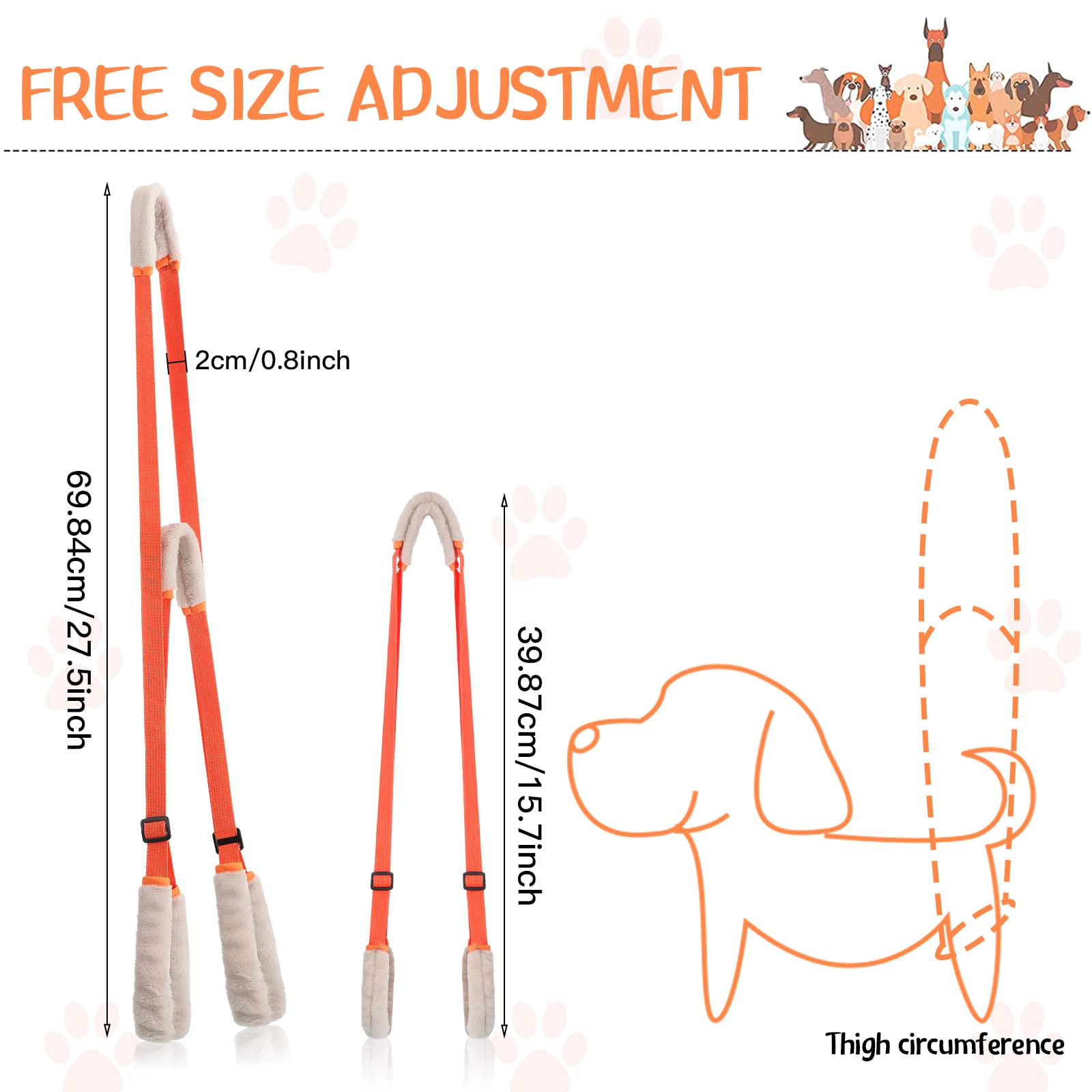Mixweer 2 Pcs Dog Support Harness for Back Legs Dog Rear Lifting Sling Aid with Handle and Shoulder Strap Hind Leg Support for Pet Mobility Helps Dogs with Poor Stability Joint Injuries (Orange)